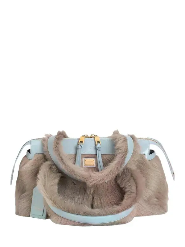 Dolce & Gabbana Vittoria Shoulder Bag In Shearling And Calfskin - Grey