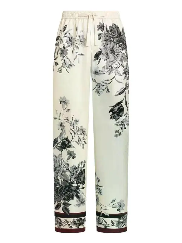 Dolce & Gabbana Flower Bouquet-print Twill Trousers - Neutrals
