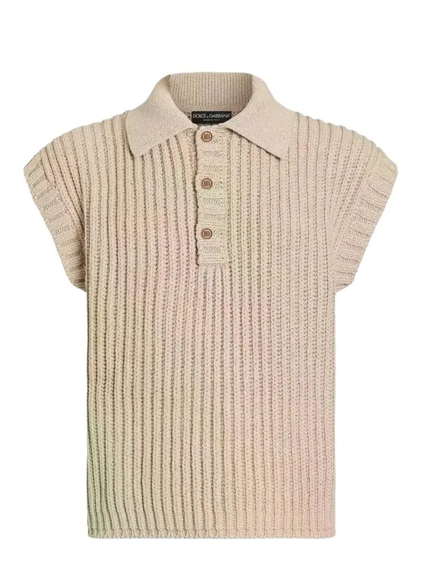 Dolce & Gabbana English Rib Knit Polo Shirt - Neutrals