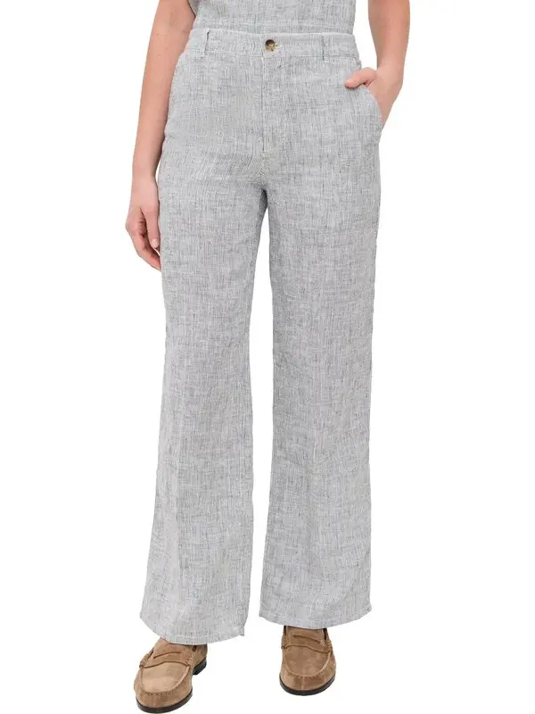 Madewell Zoe Relaxed Linen Pants - Black White Mini Stripe