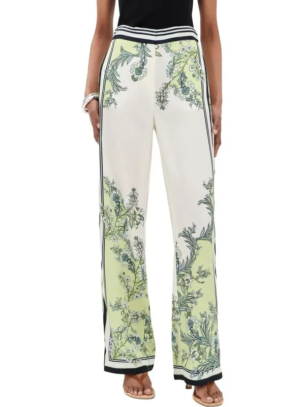 Veronica Beard Grigore Floral Satin Pants - Light Pistachio Multi