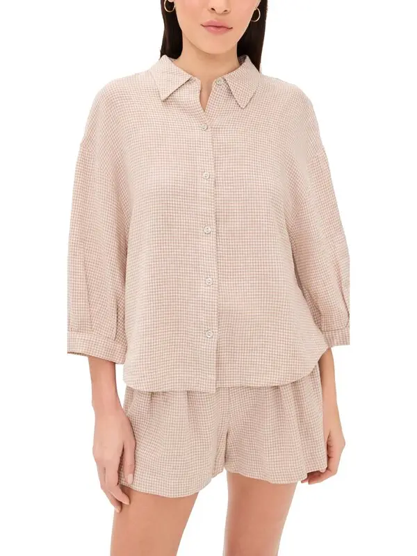 Eberjey Linen Blend Relaxed Sleeve Top - Gingham White