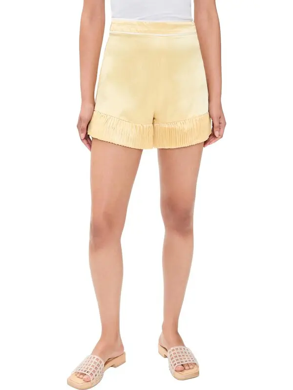 MAUDE CLUB Marsh Pleated Hem Shorts - Butter Yellow