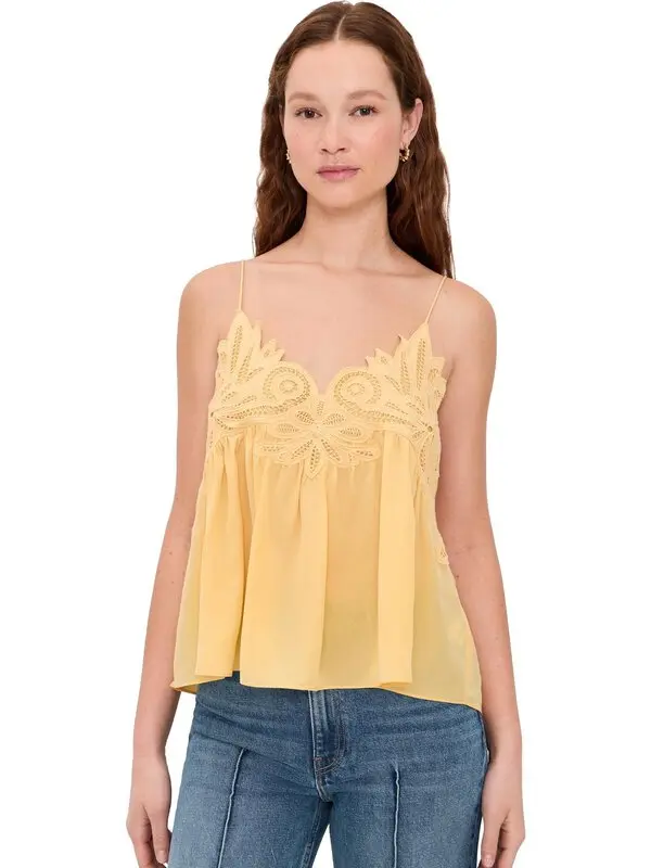 Ulla Johnson Rosie Lace Applique Silk Tank Top - Dandelion