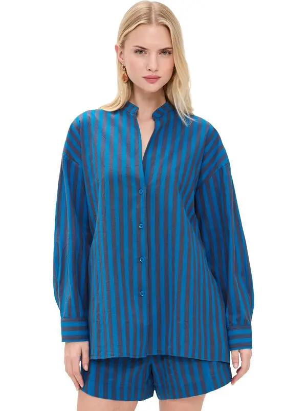 APIECE APART Gustava Button-down Top - Blue Pond Stripe