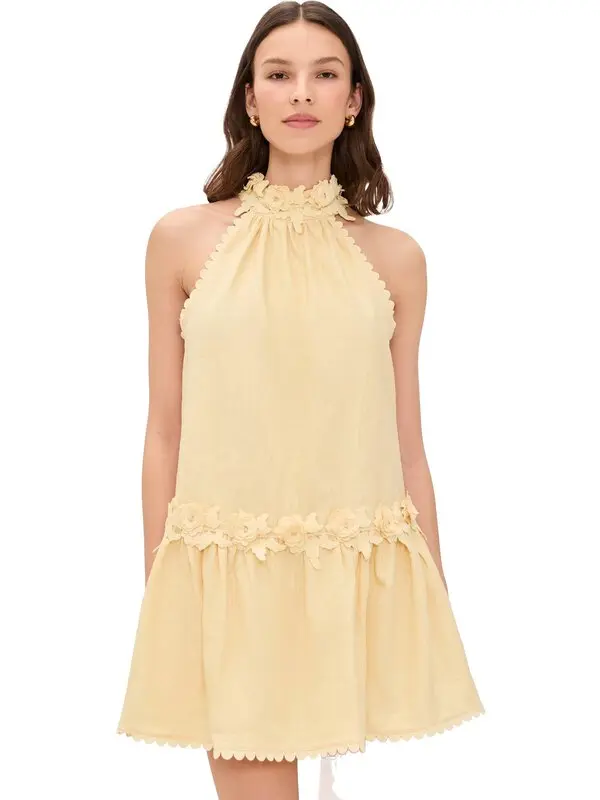 English Factory Flower Detail Mini Dress - Butter Yellow
