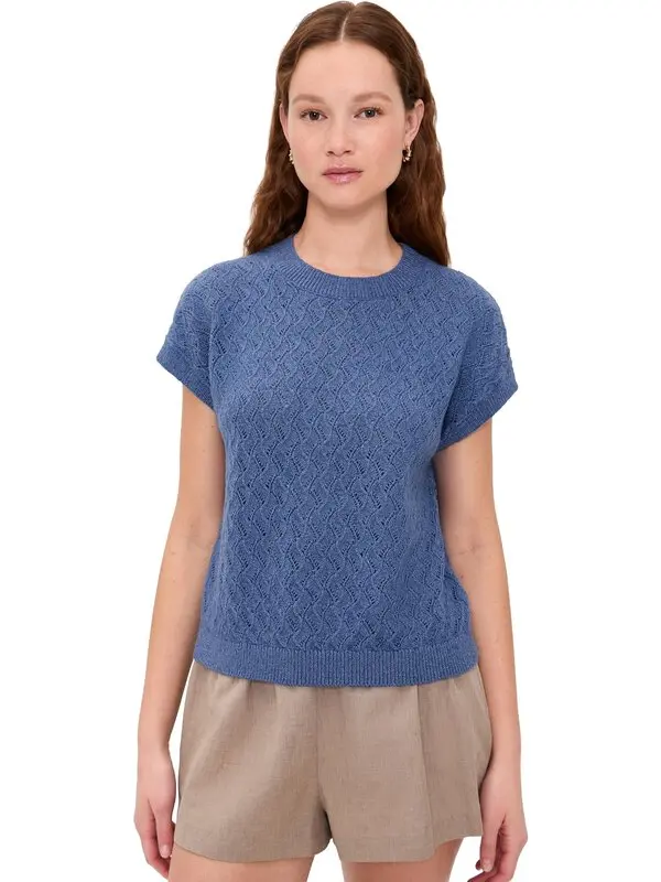Varley Pointelle Knit Top - Bijou Blue