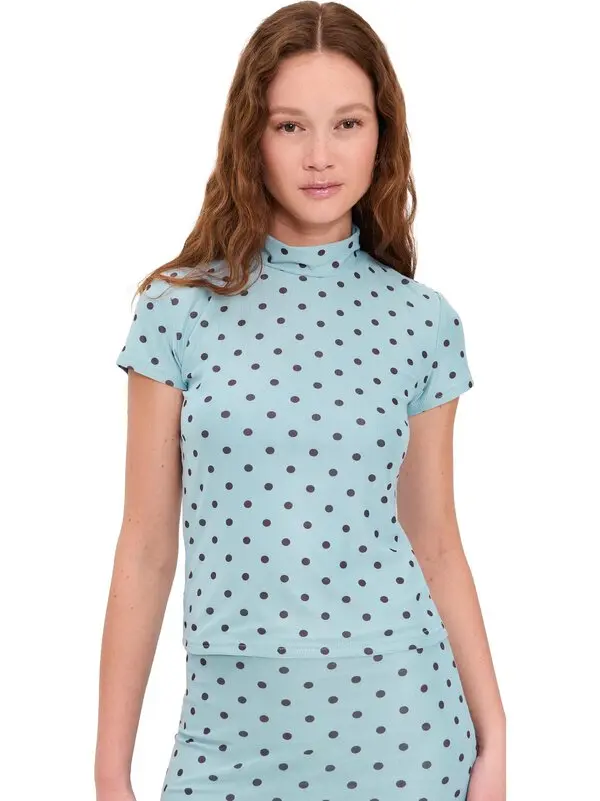 ANOTHER GIRL Polka Dot Mesh Top - Blue/brown