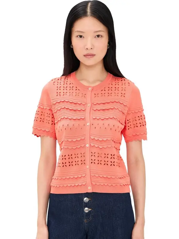 Ulla Johnson Abriana Eyelet Knit Cardigan - Coral Peony