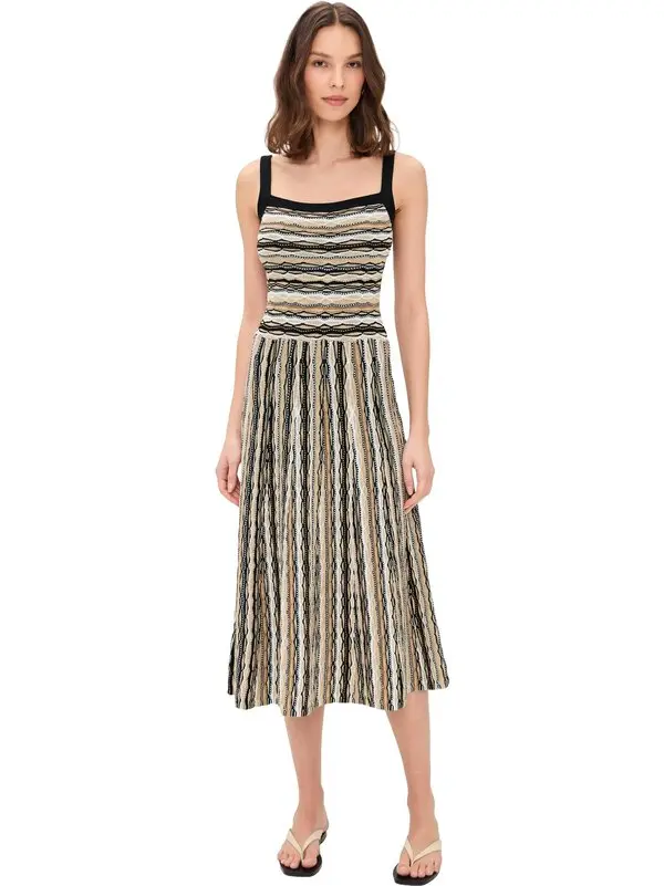 Ramy Brook Madelyne Sleeveless Midi Dress - Black Combo Stripe