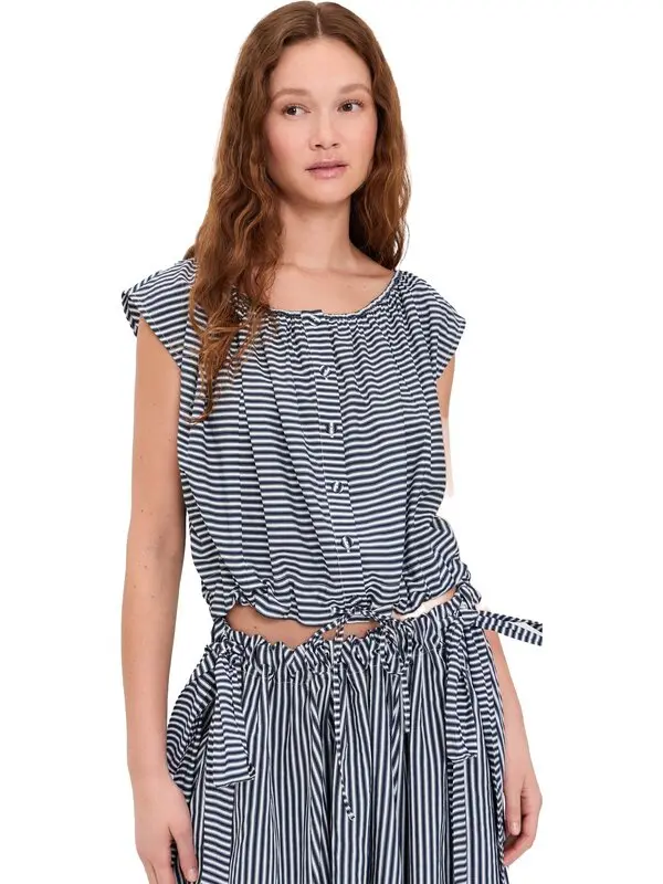 CONIGLIO PALM BEACH Striped Button-front Top With Drawstring - Pier Stripe