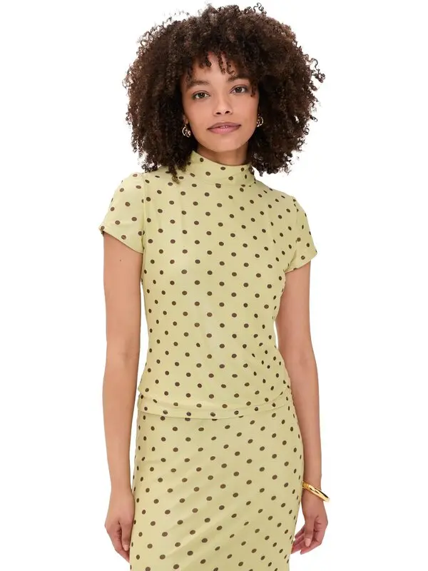 ANOTHER GIRL Polka Dot Mesh Top - Pistachio/brown