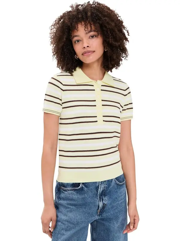 THE GARMENT Madison Short Sleeve Polo - Pastel Yellow/white/espresso