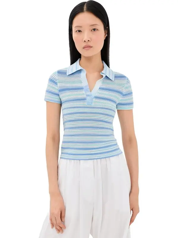 Simkhai Striped Knit Polo - Periwinkle Multi