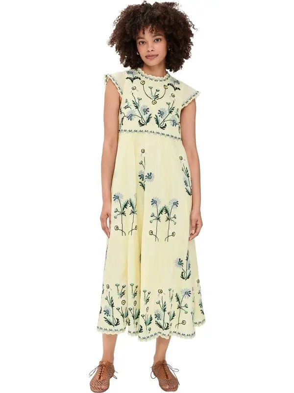 Sea Audra Embroidered Midi Dress - Butter