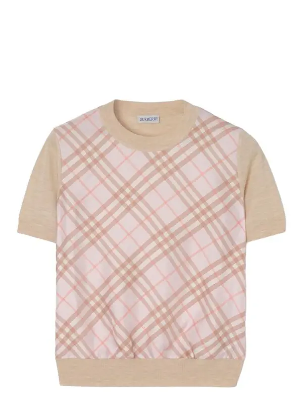 Burberry Check Panelled Wool Silk Top - Quartz Pink