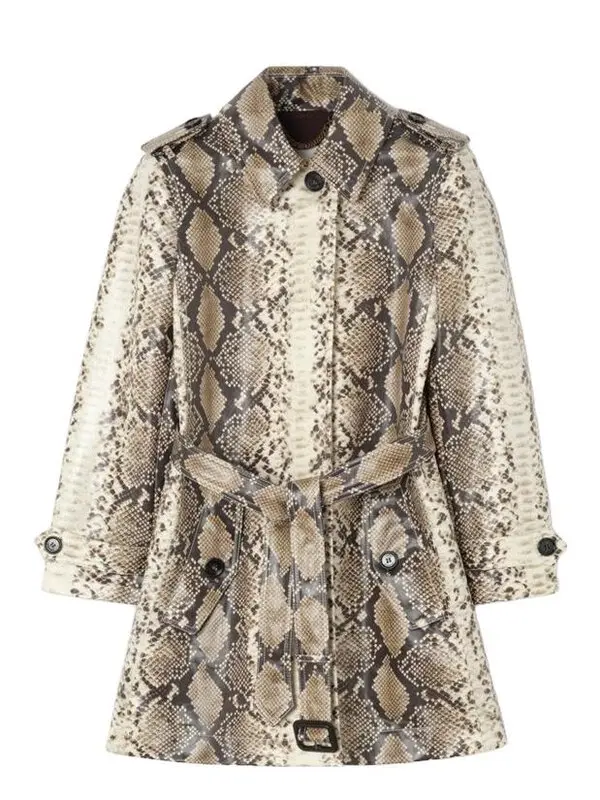 Burberry Python Print Coated Cotton Stonehaven Car Coat - White White
