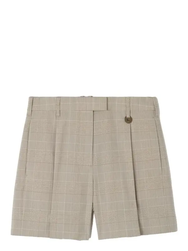 Burberry Tailored Check Wool Shorts - Cloudy White/beige Green