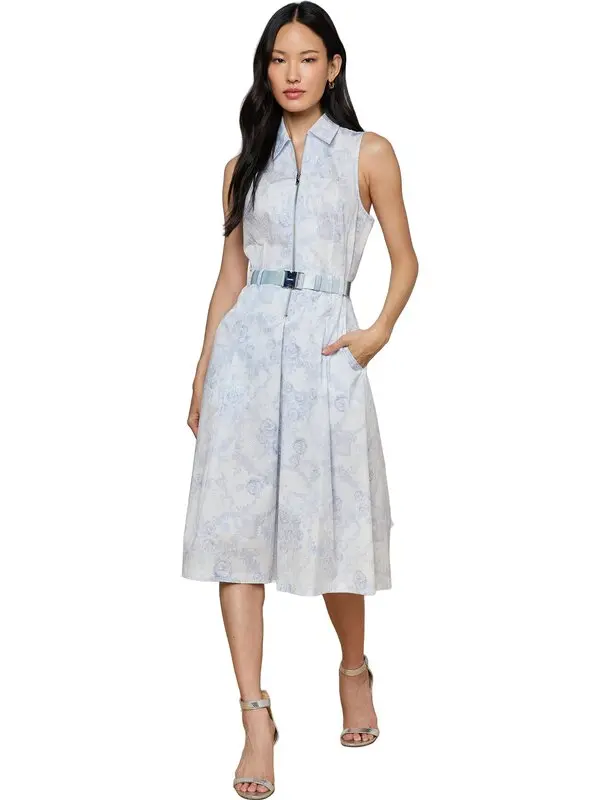 L'Agence Kylo Printed Shirt Dress - Ivory/pale Mist Blue Lace Print