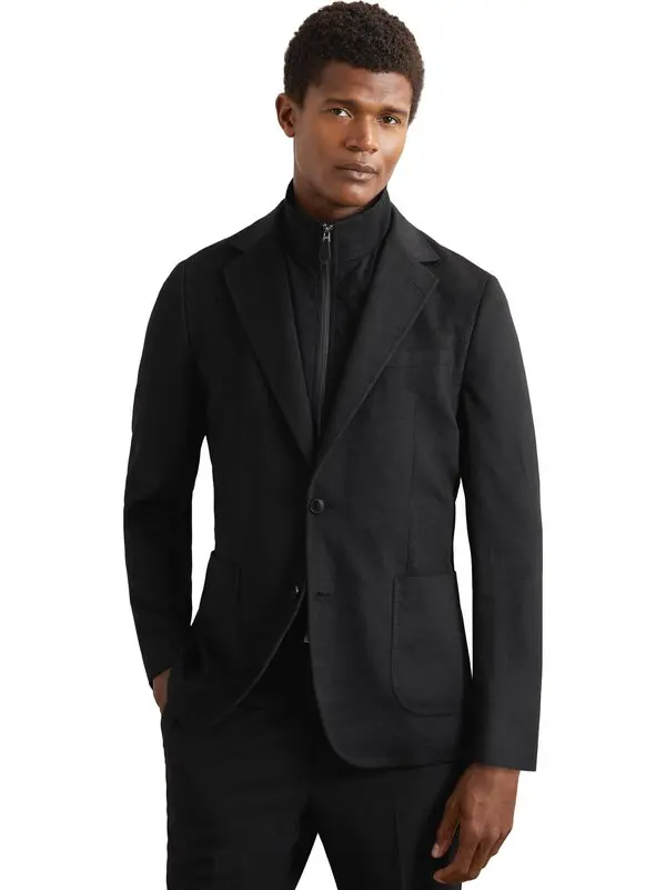 REISS Patch Single-breasted Blazer With Gilet Insert - Black