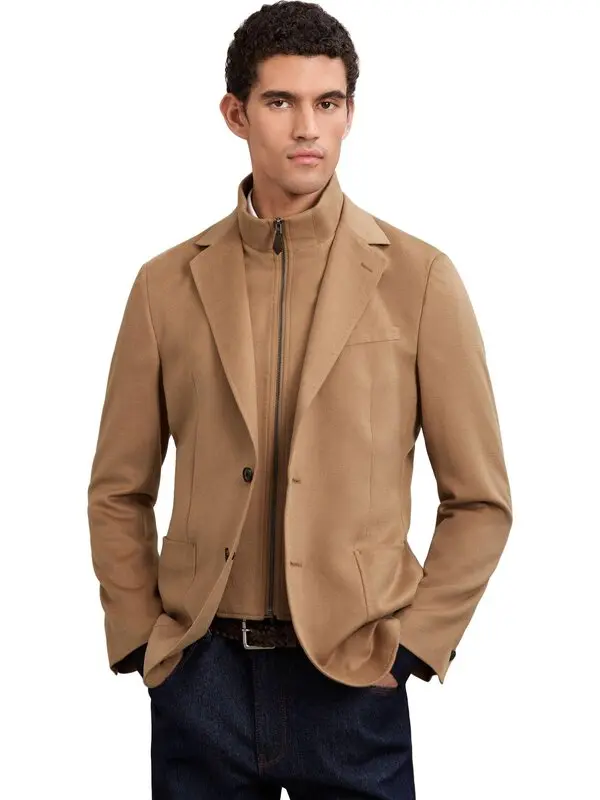 REISS Patch Single-breasted Blazer With Gilet Insert - Camel Brown