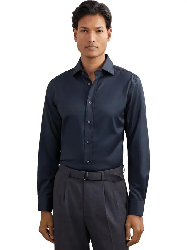 REISS Bishopsgate Regular Fit Cotton-blend Stretch Shirt - Blue