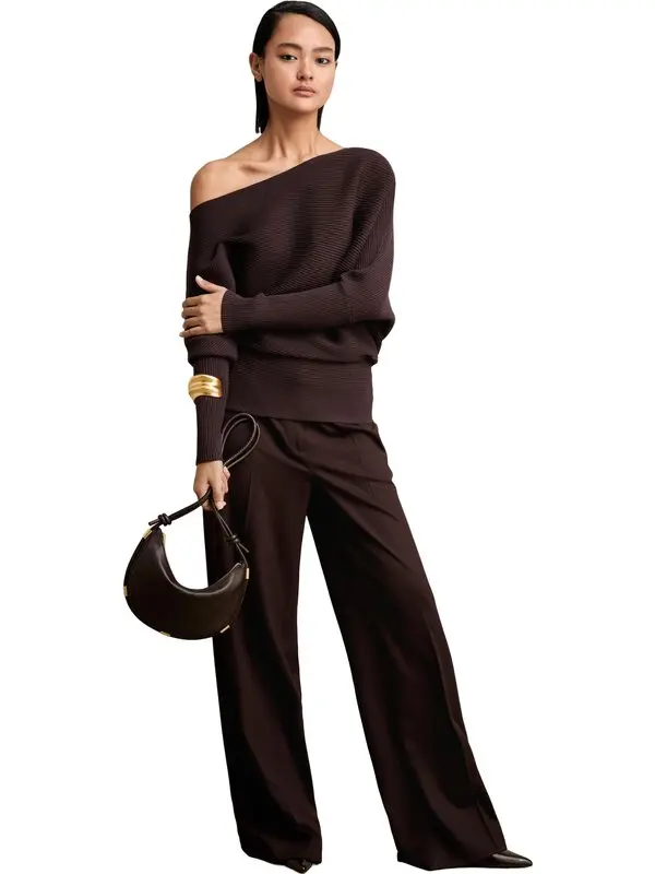 REISS Lorna Asymmetric Draped Knitted Jumper - Plum