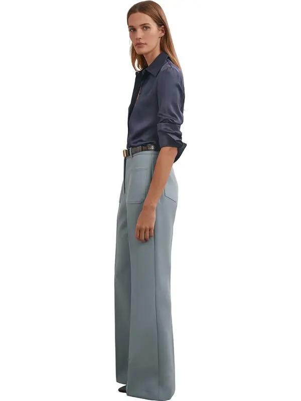 REISS Priya Petite Twill Flared Trousers - Blue