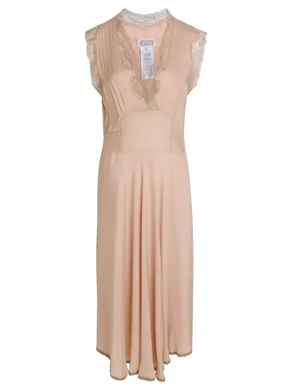 MAISON MARGIELA Lace-trim Satin-silk Midi Dress - Light Pink