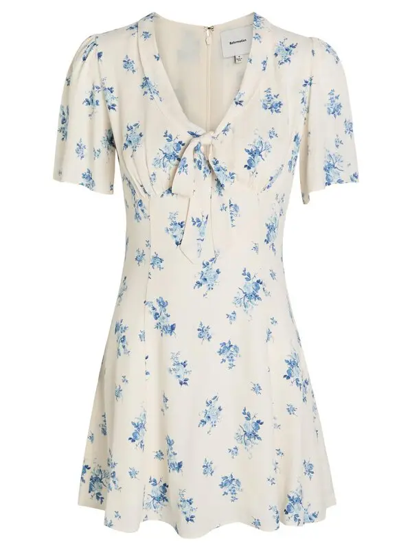REFORMATION Floral-print Crepe Mini Dress - White