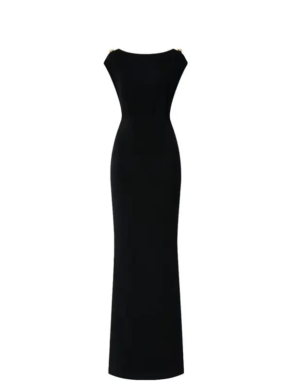 Elisabetta Franchi Shoulder-button Back-slit Maxi Dress - Black