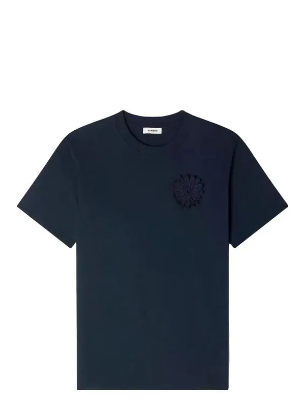 Sandro Cotton Crochet Flower T-shirt - Blue
