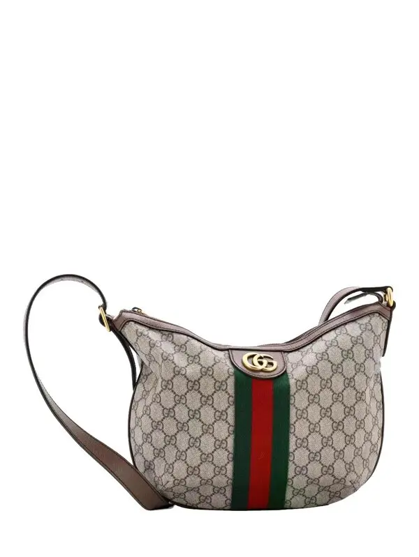 Gucci Ophidia Half Moon Hobo Gg Coated Canvas Small Crossbody Bag - Brown