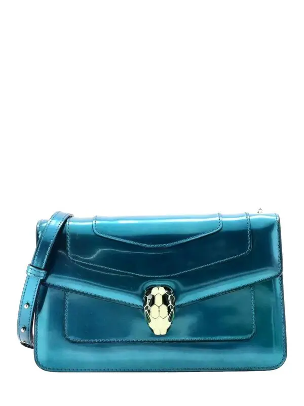 BVLGARI Serpenti Forever Metallic Leather Shoulder Bag - Blue