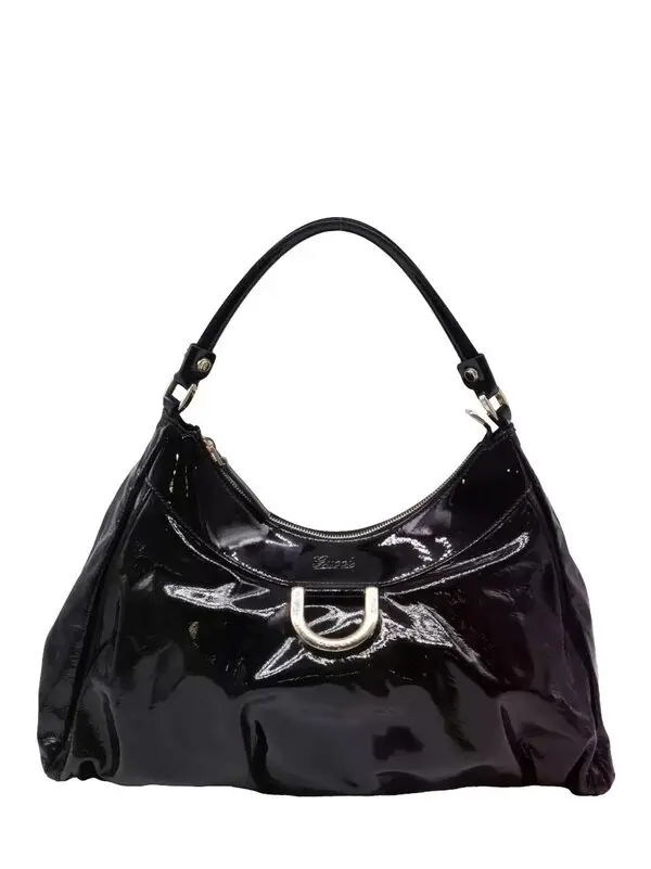 Gucci Large D-ring Patent Leather Hobo Bag - Black