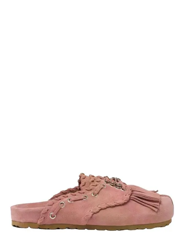 SCAROSSO Flora Fringes Suede Mules - Pink