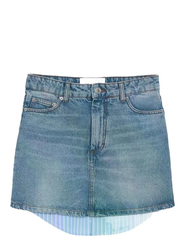 Ami Denim Mini Skirt With Striped Insert - Blue