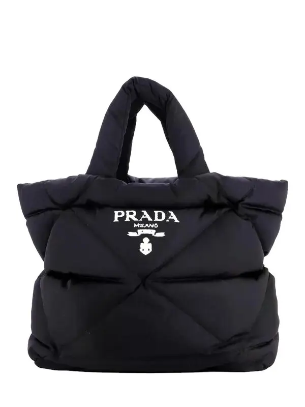Prada Padded Logo Quilted Re-nylon Medium Tote Bag - Black