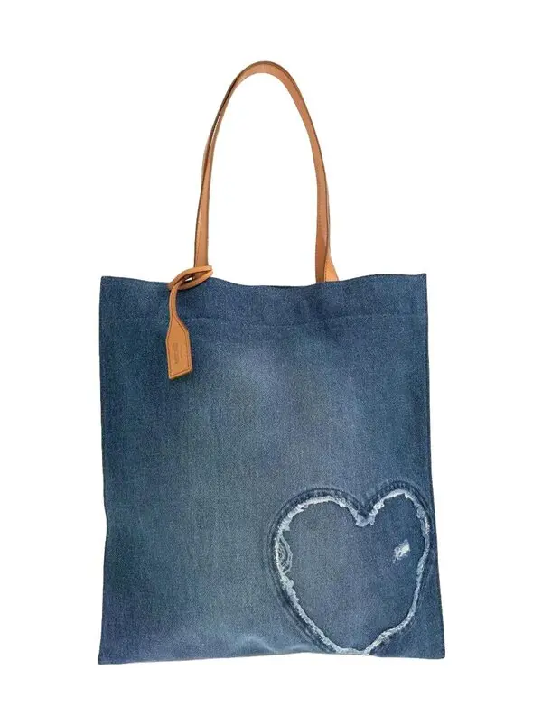Moschino Heart Appliqué Denim Tote Bag - Blue