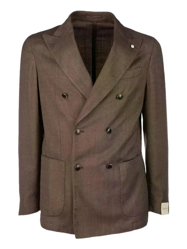 L.B.M. 1911 Double-breasted Herringbone Jacket - Brown