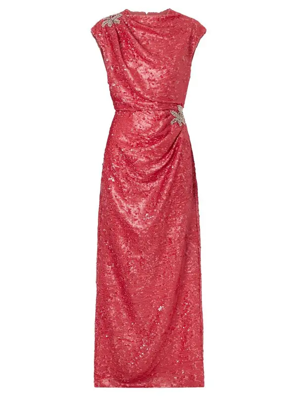 Erdem Draped Sequined Chiffon Gown - Pink