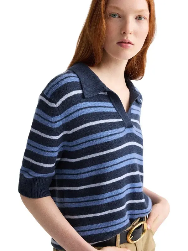 TWP Cashmere Multi Stripe Polo Sweater - Night Sky Multi