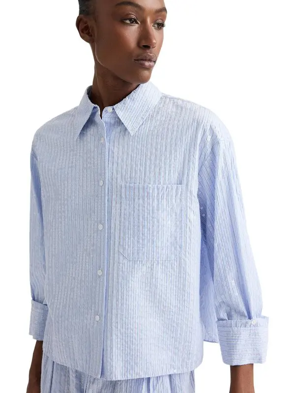 TWP J. D. Shirt In Micro Triple Stripe - Blue / Midnight