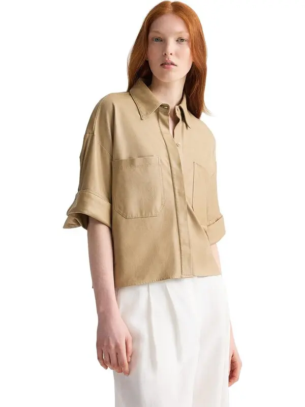TWP My Newest Mistake Paper Leather Shirt - British Khaki