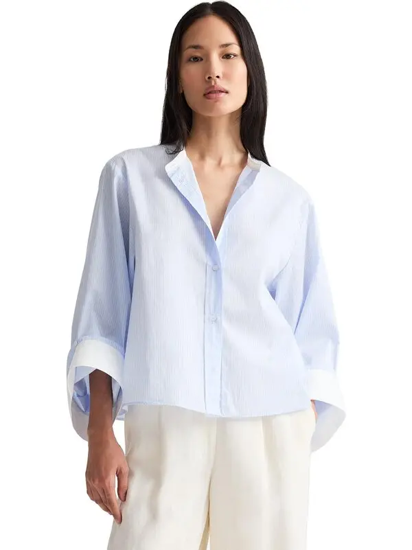 TWP The Beau Shirt In Stripe Twill Shirting - Blue Haven / White