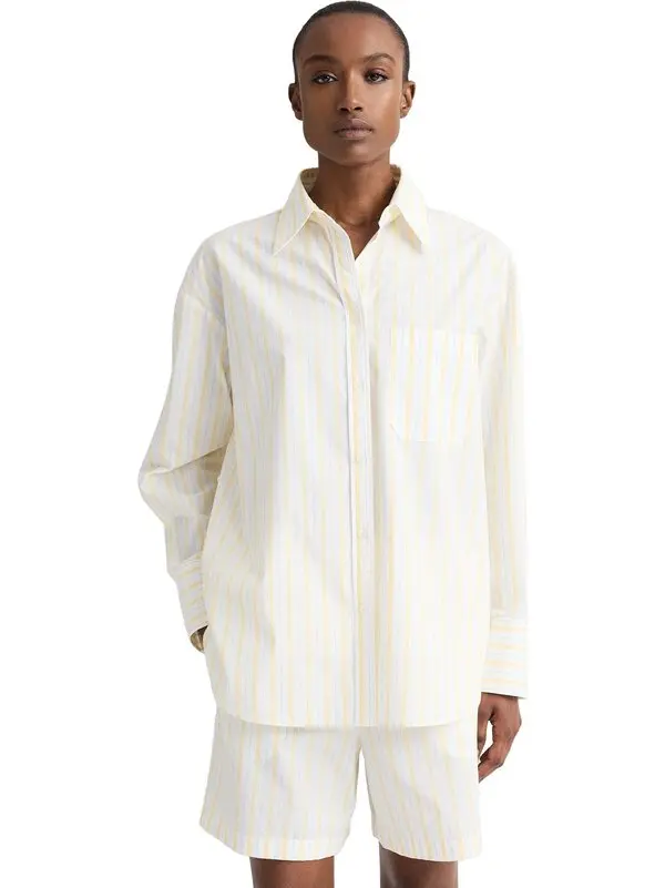 TWP Yarn Dyed Cotton Striped Big Joe Shirt - Ivory / Yellow / Blue