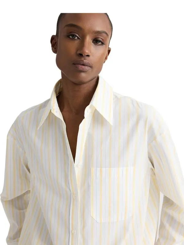 TWP Yarn Dyed Cotton Striped Big Joe Shirt - Ivory / Yellow / Blue