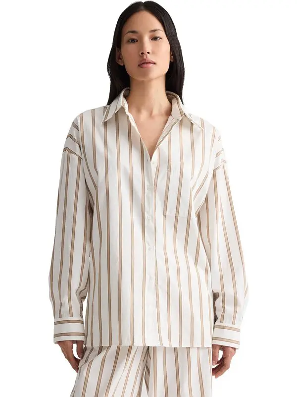 TWP Something Borrowed Shirt In Yarn Dye Superpop - White / Khaki