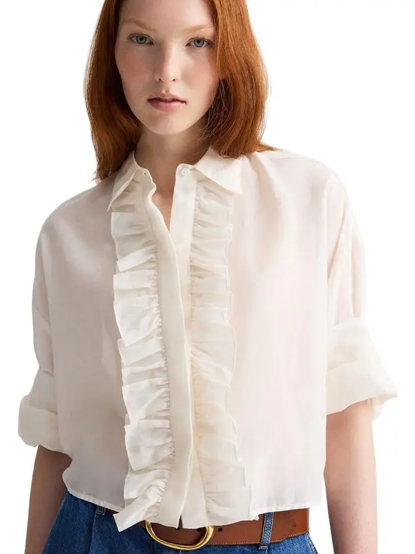 TWP Next Ex Cotton Silk Organza Shirt With Ruffle - Ivory