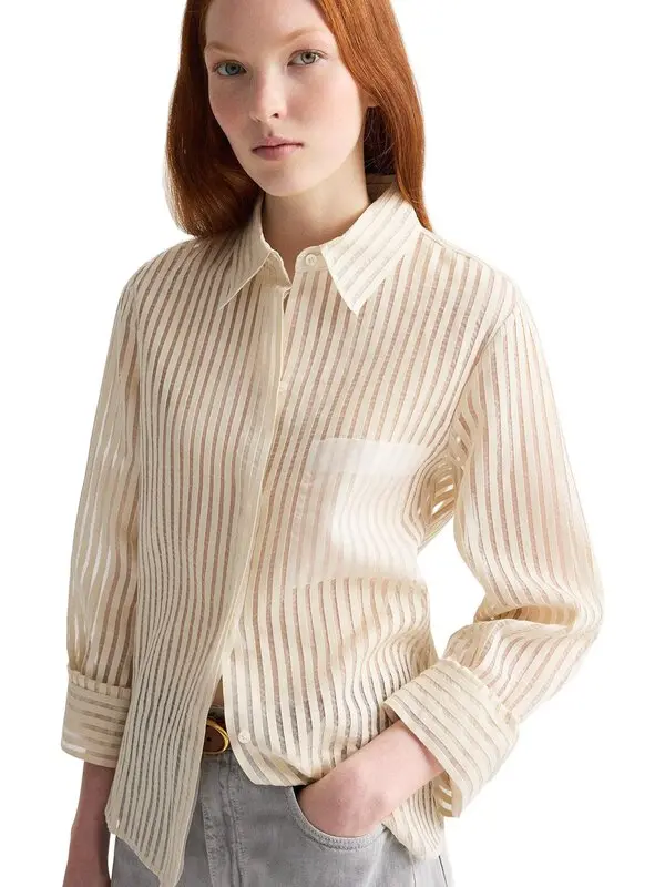 TWP Boyfriend Shirt In Ribbon On Organza - Ivory / Natural